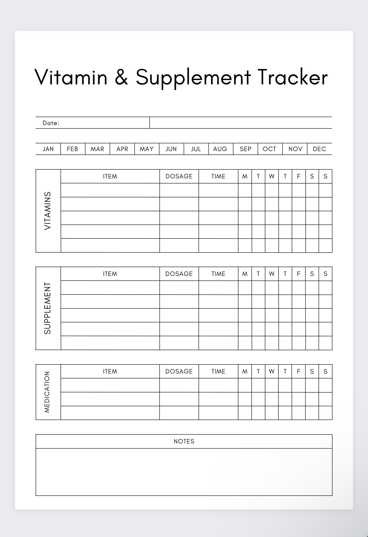 Vitamin Trackersupplement Trackervitamin List Vitamin Log - Etsy