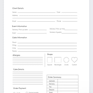 Cake Order Form, Custom Cake Order Sheet, Bakery Order Tracker, Cake ...