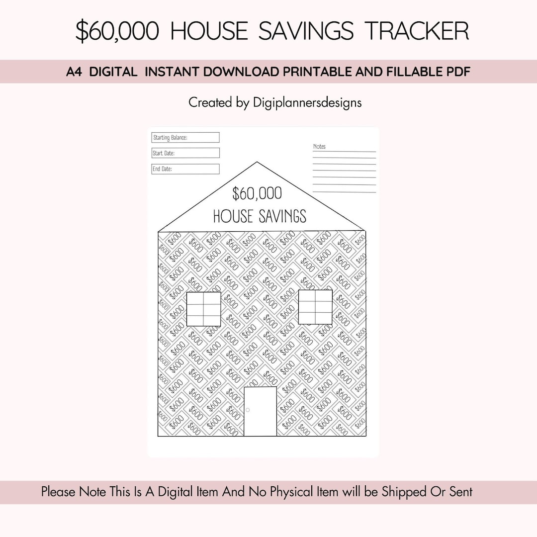 Save 60,000,house Savings,savings Binder, Savings Jar, Housing Saving ...