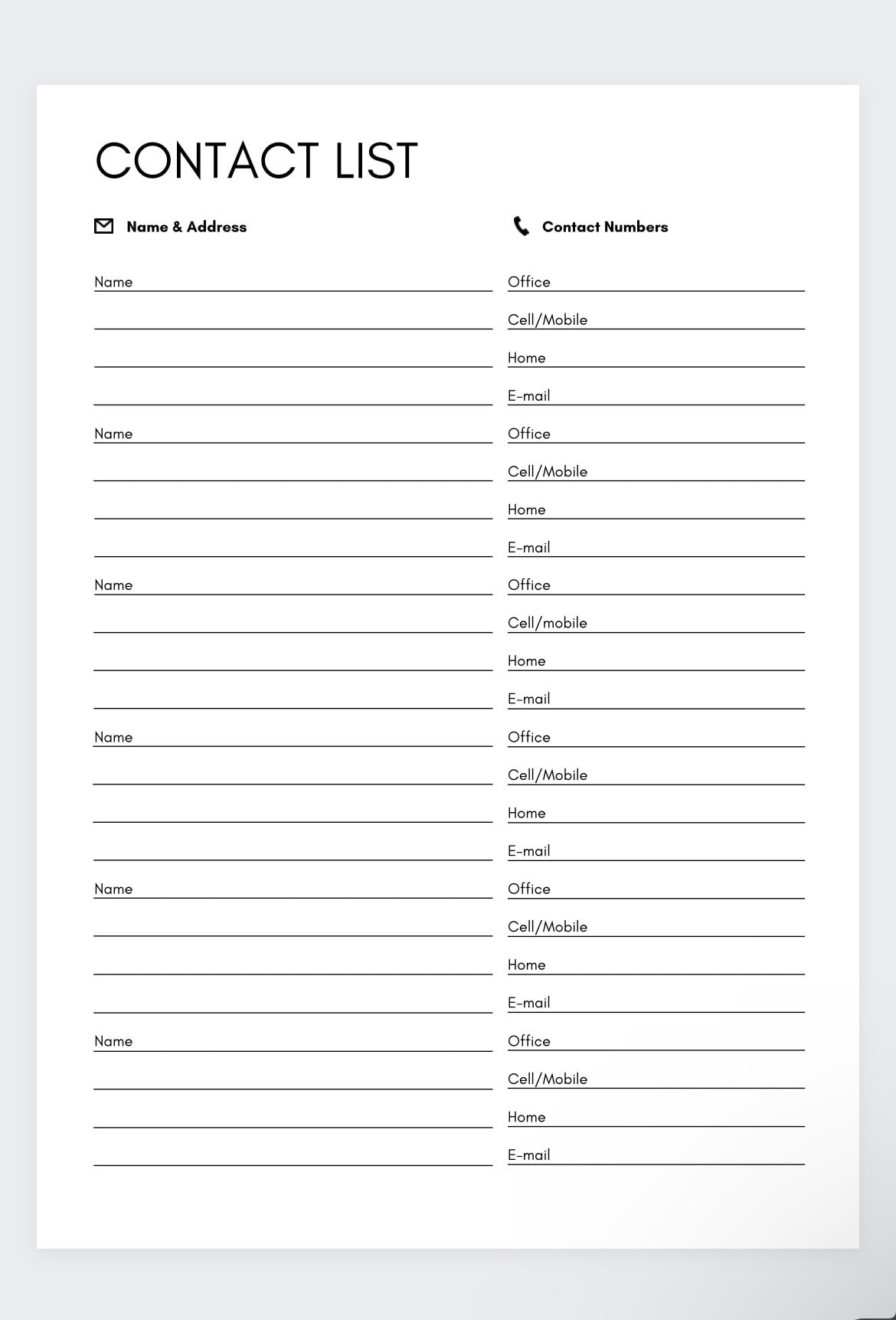 Contact List,address Book,contact Information,address Log,emergency ...
