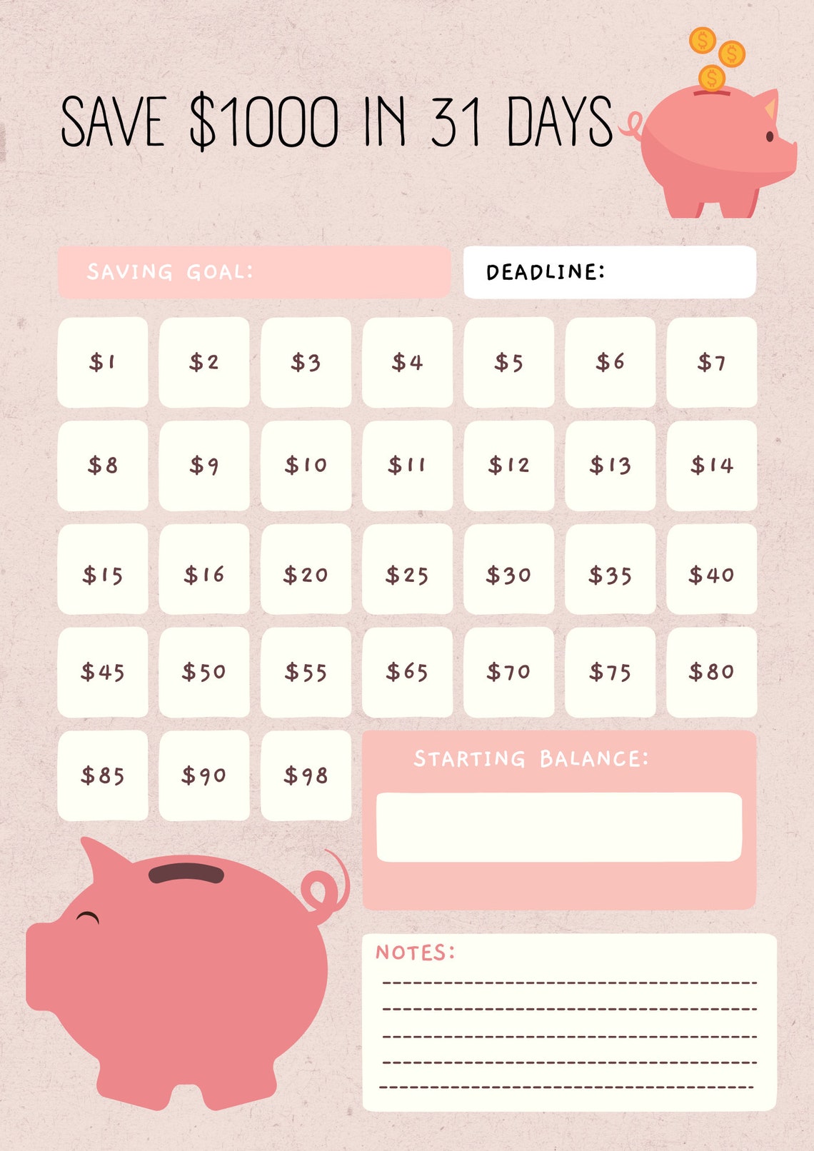 Save 1000 in a Month 30 Day Saving Challenge1k Money - Etsy