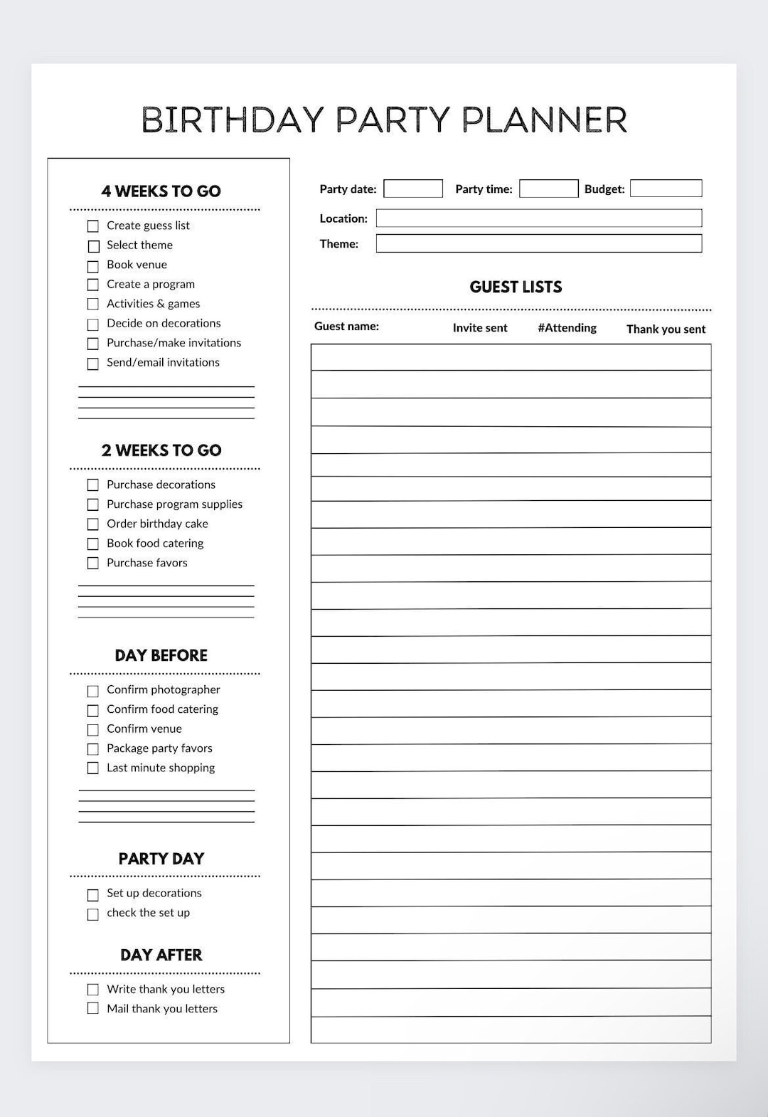 Birthday Party Planner: Printable Event Organizer (PDF) - Etsy