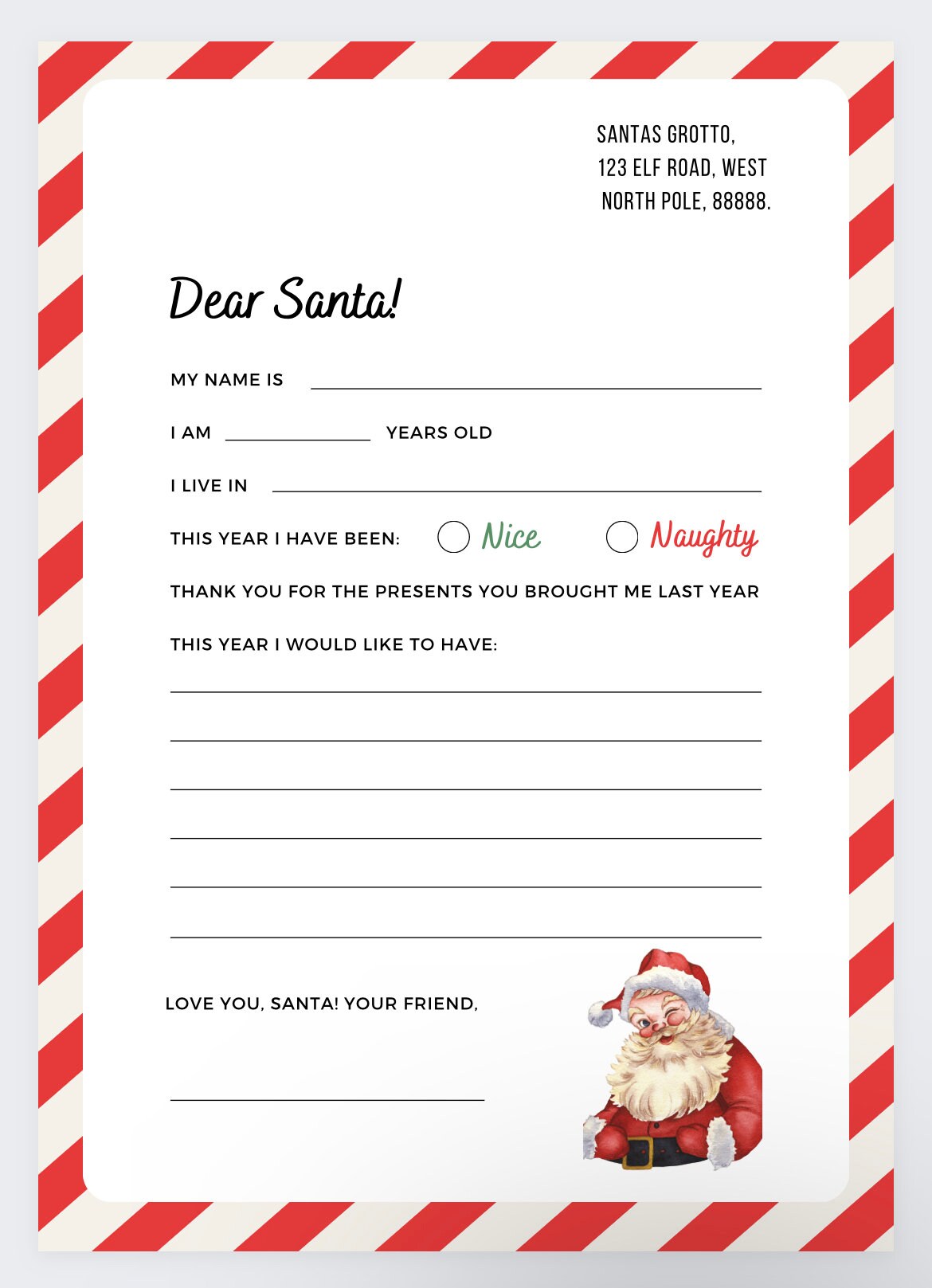 Christmas Letter to Santa,letter for Santa,christmas Wish List,santa ...