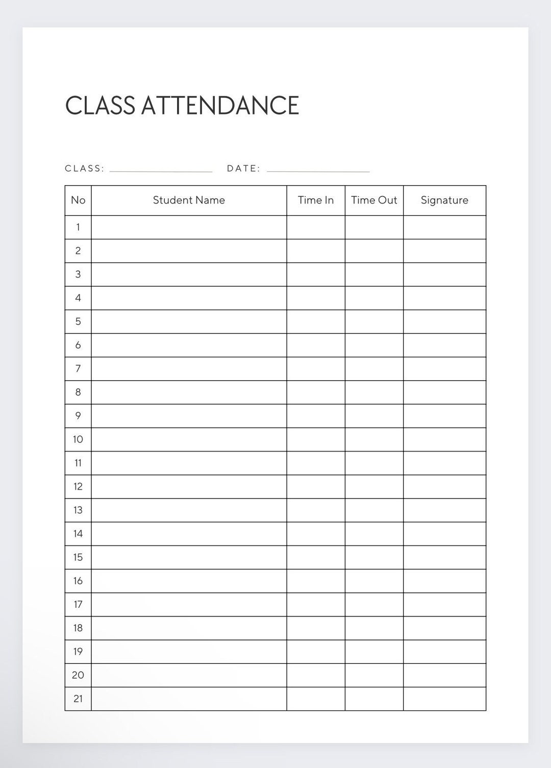 Printable Class Attendance Form: Student Tracker (digital Download) - Etsy