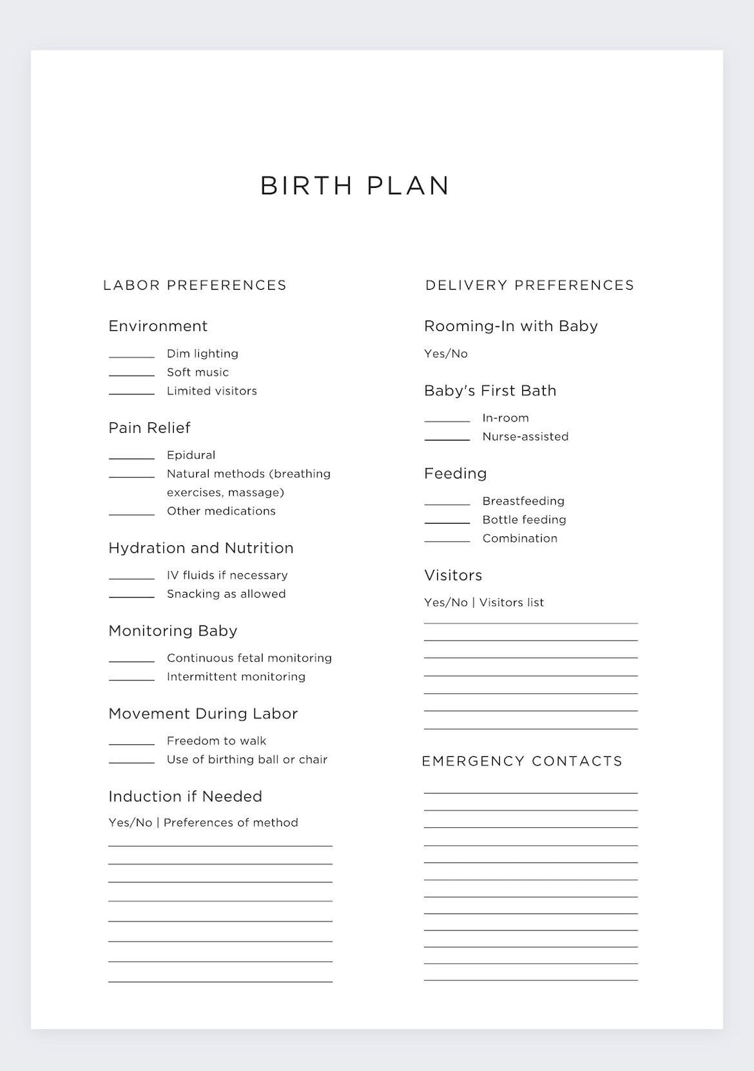 Birth Plan Template Printable, Newborn Care,hospital Birth Plan ...