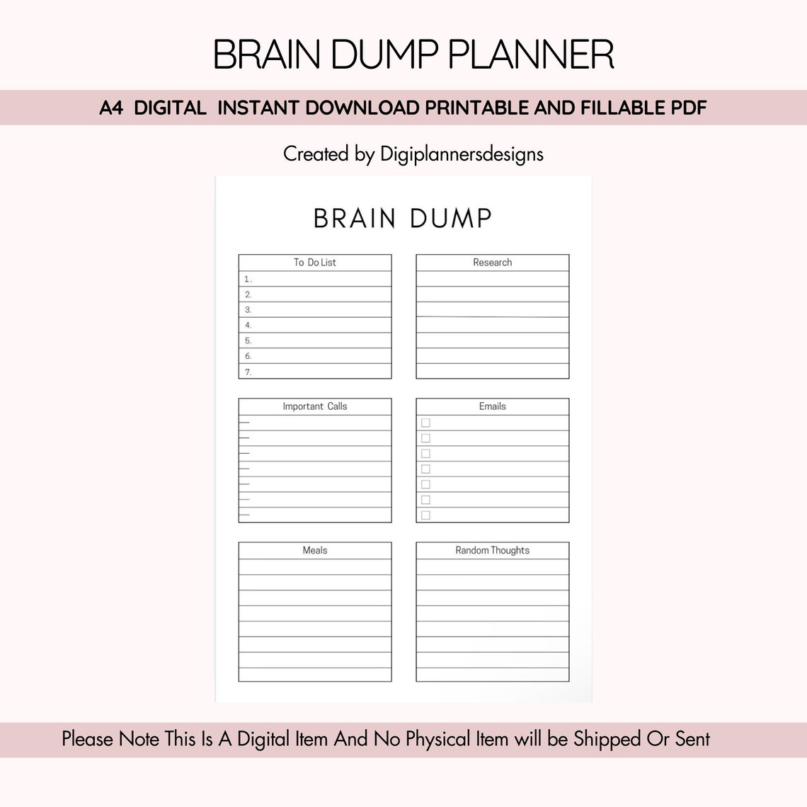 Brain Dump Printable,thought Organizer, ADHD Brain Dump,thought Tracker ...