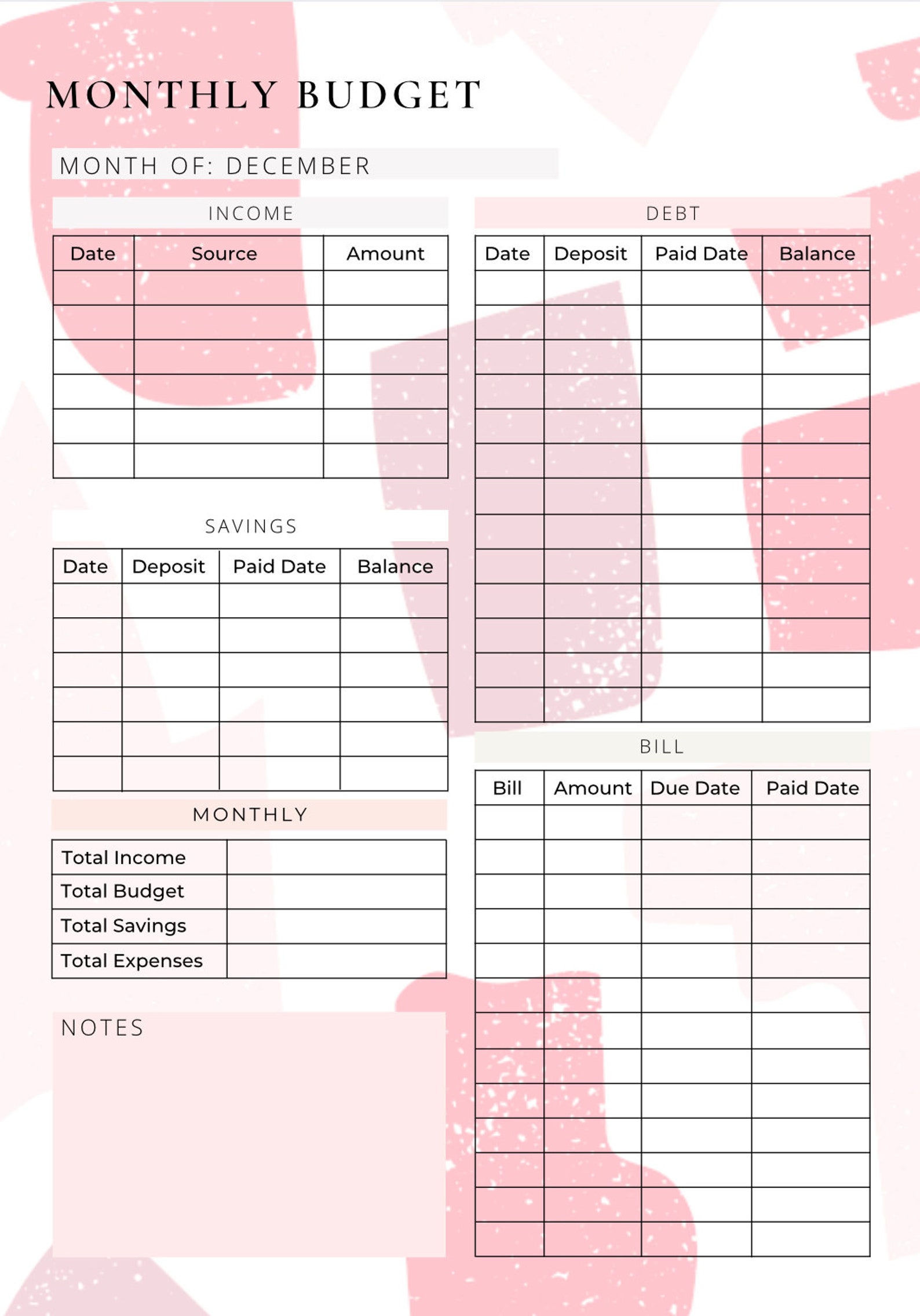 Pink 12 Month Budget Planner, Budget Planner,budget Tracker,biweekly ...