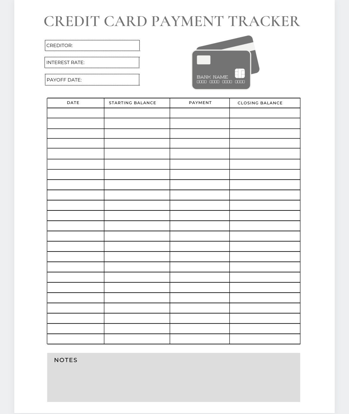 Credit Card Payment Tracker Credit Card Payoff Debt Payment - Etsy