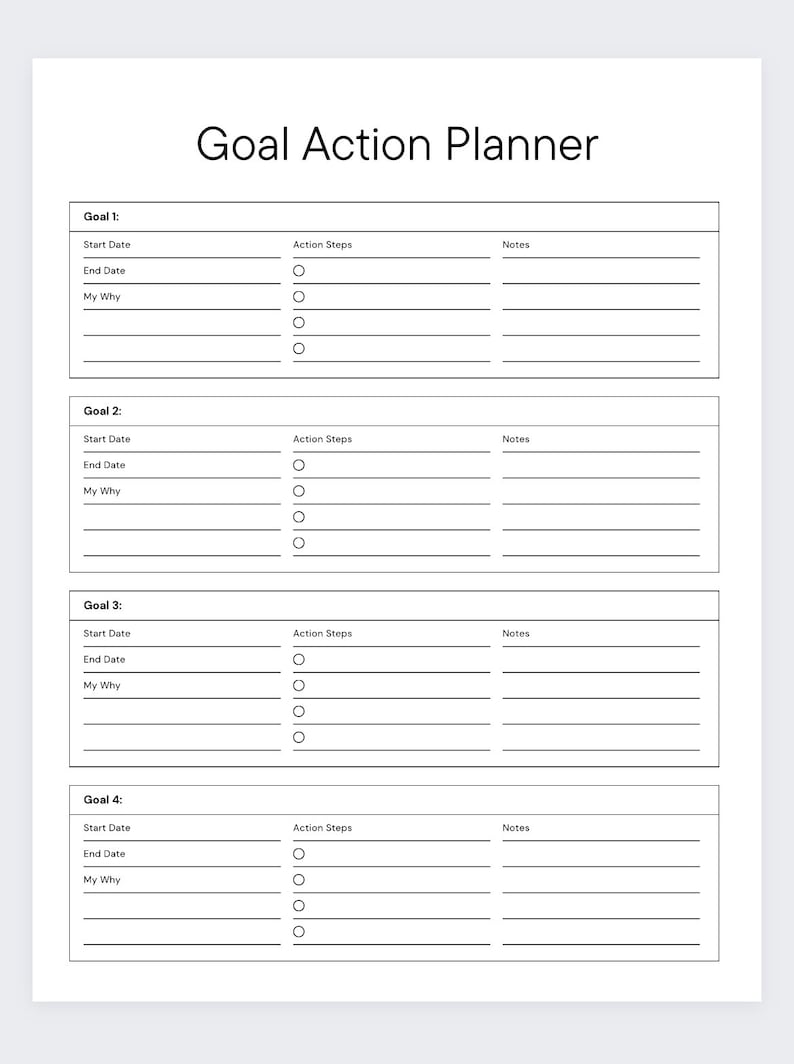 Goal Action Planner,action Planner Template,2023 Goal Planner,goa ...