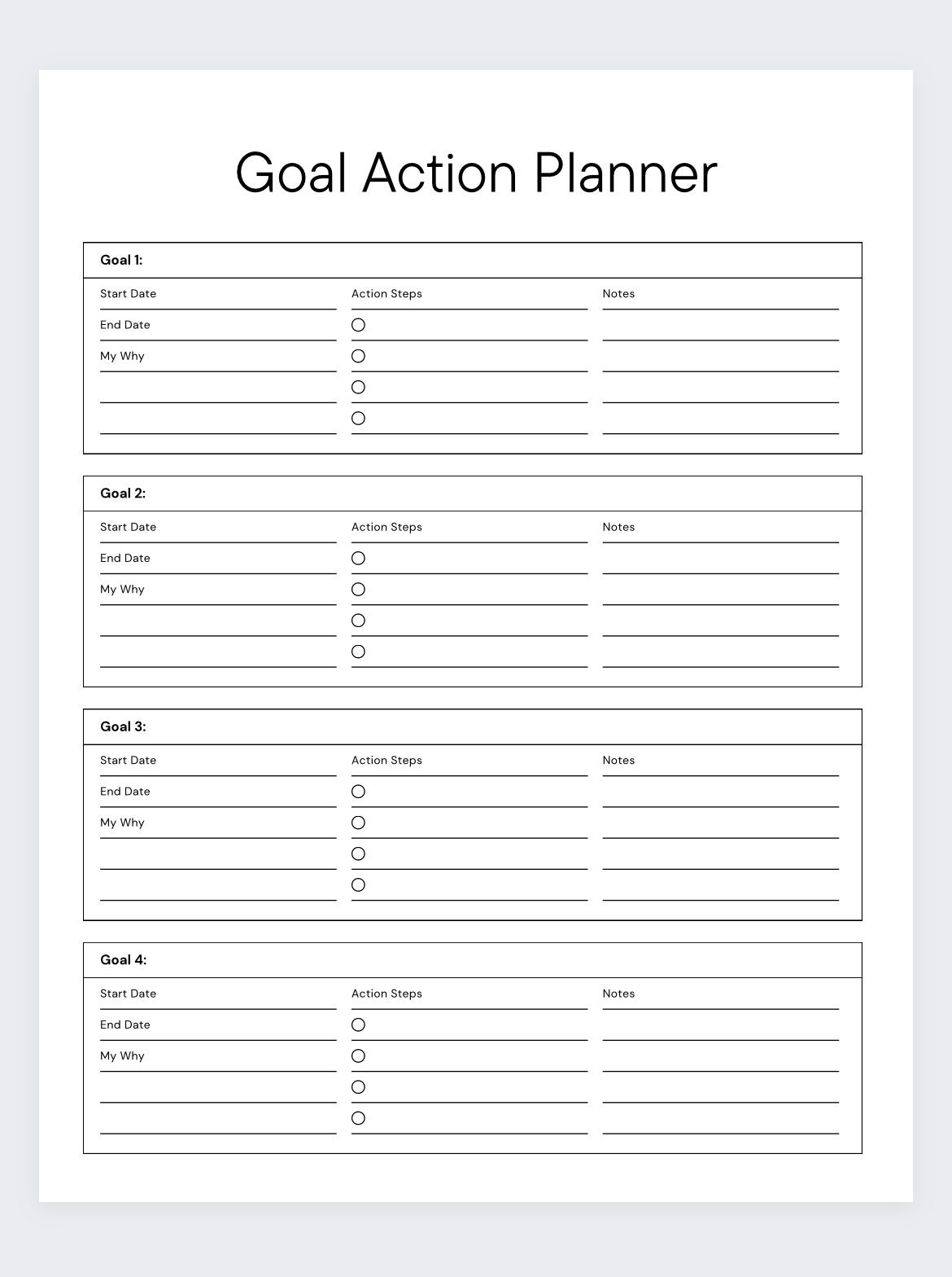 Goal Action Planner,action Planner Template,2023 Goal Planner,goa ...