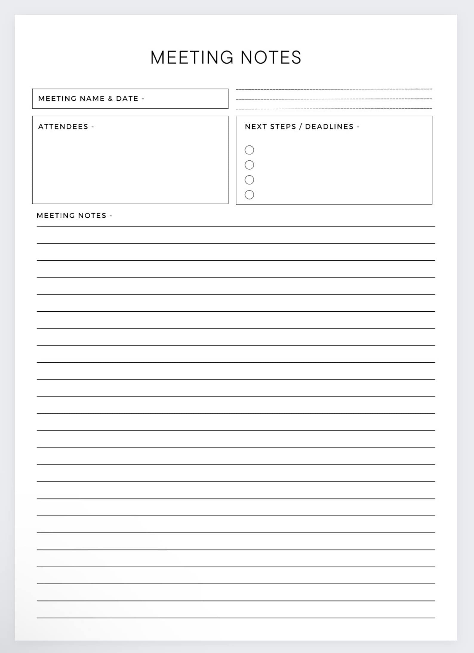 Meeting Notes Planner,meeting Minutes,work Planner,meeting Tracker ...