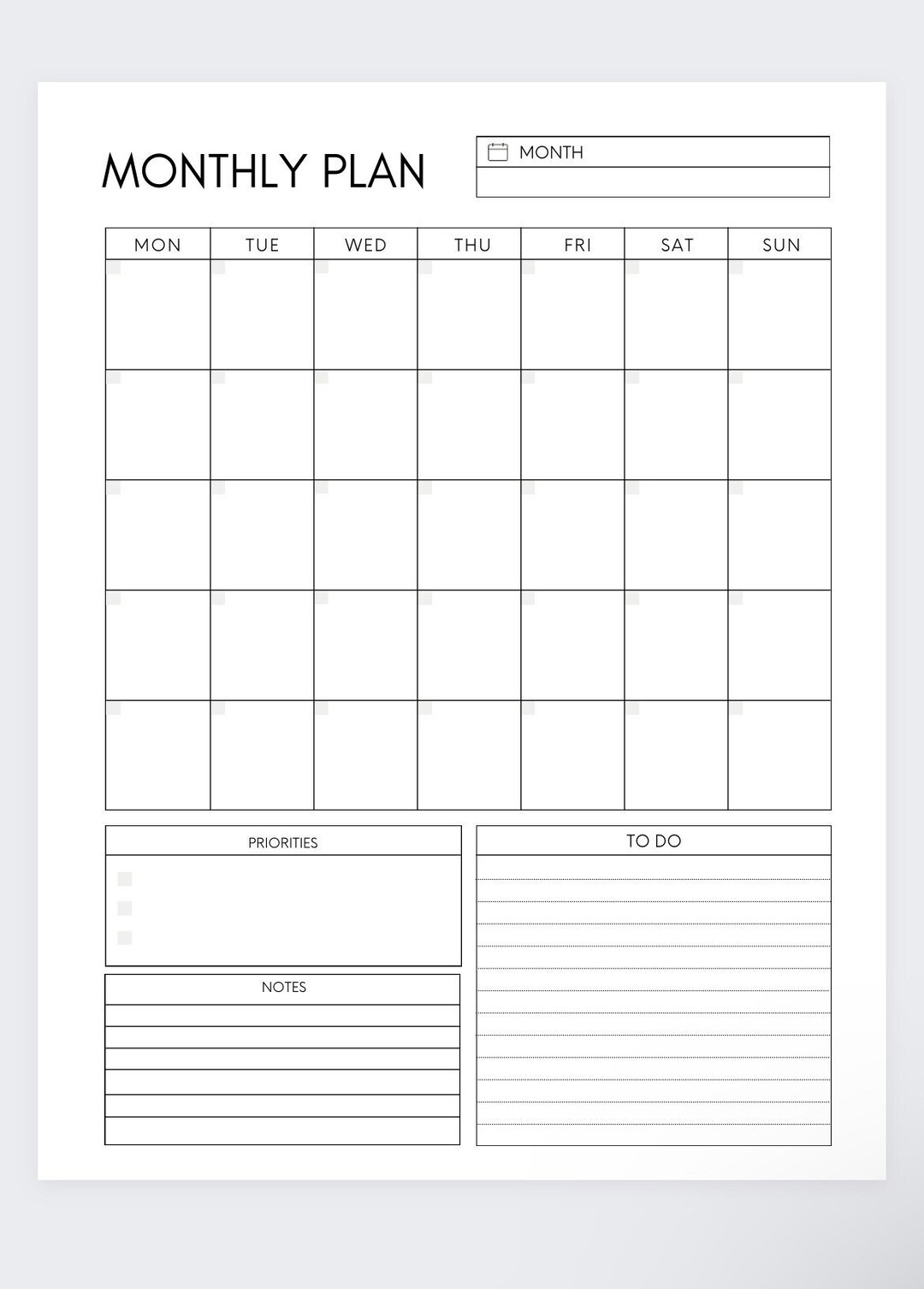 Monthly Plan,monthly Planner,month at a Glance,monthly Tracker,monthly ...