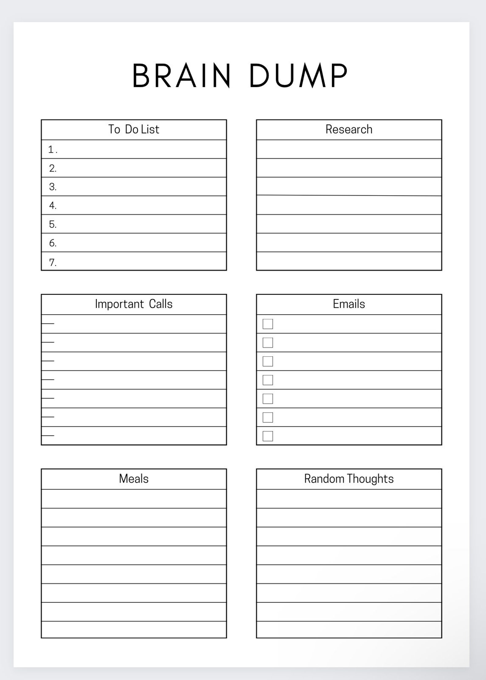 Brain Dump Printable: Thought Organizer, ADHD Planner (digital Download ...