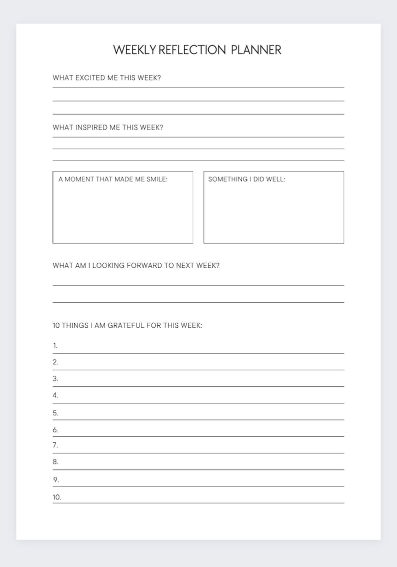 Weekly Reflection Planner,weekly Review, Weekly Reflection, Weekly ...