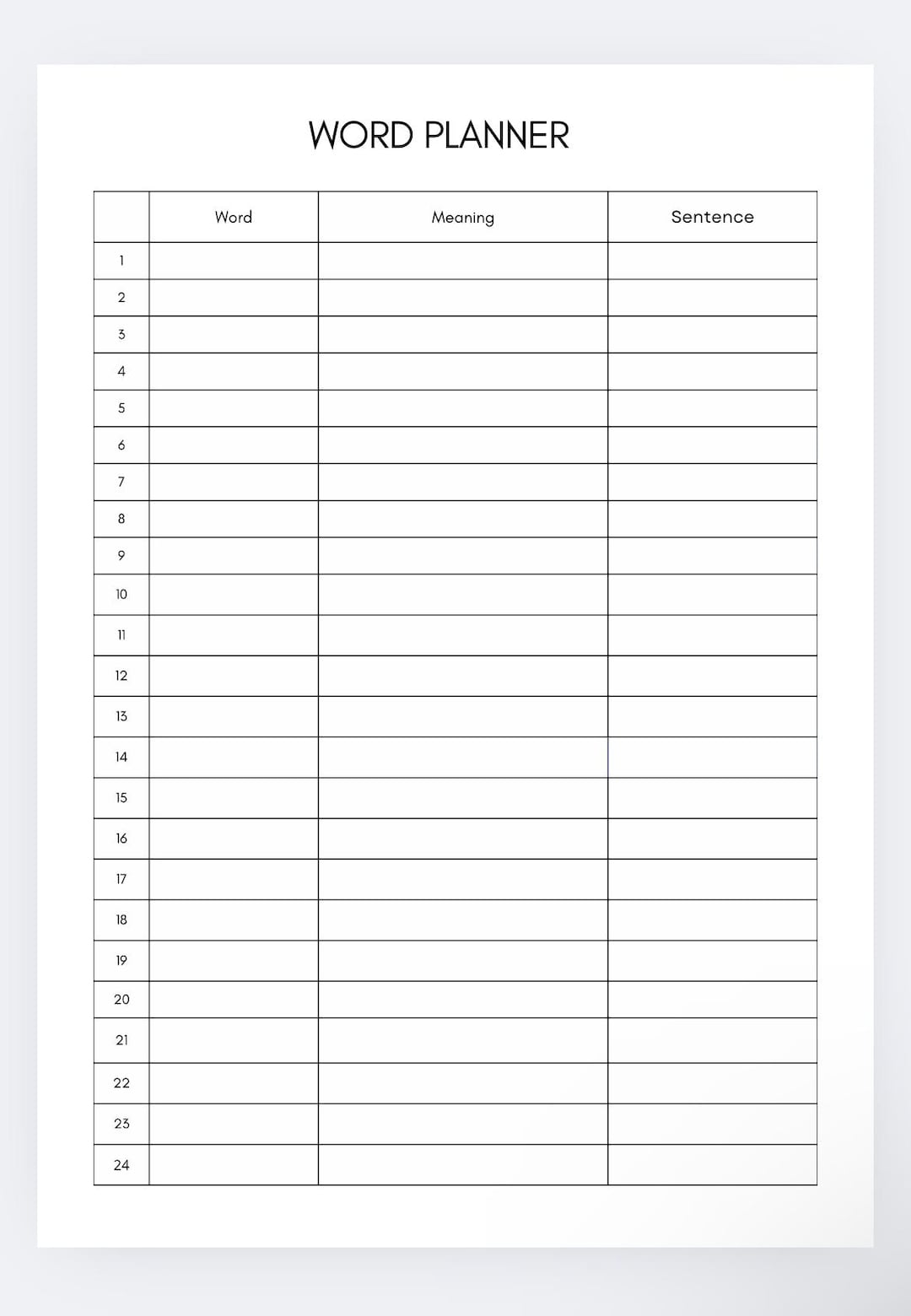 Printable Vocabulary List Template: Language Learning Word Tracker (PDF ...