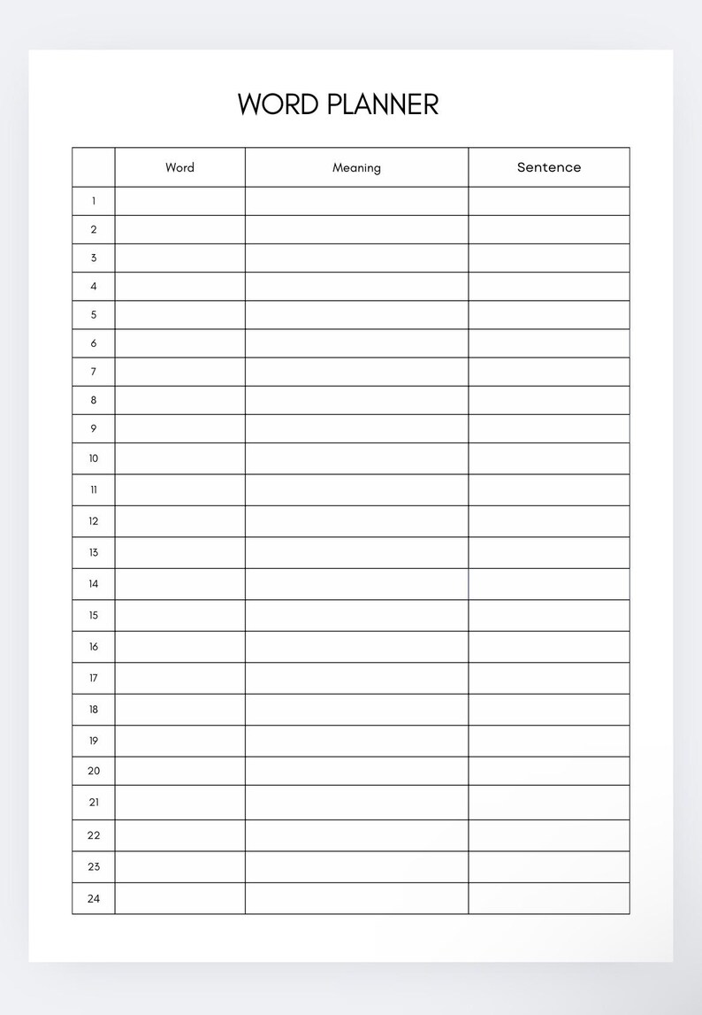 New Word List, New Vocabulary List,word Tracker,spelling Test Plan ...