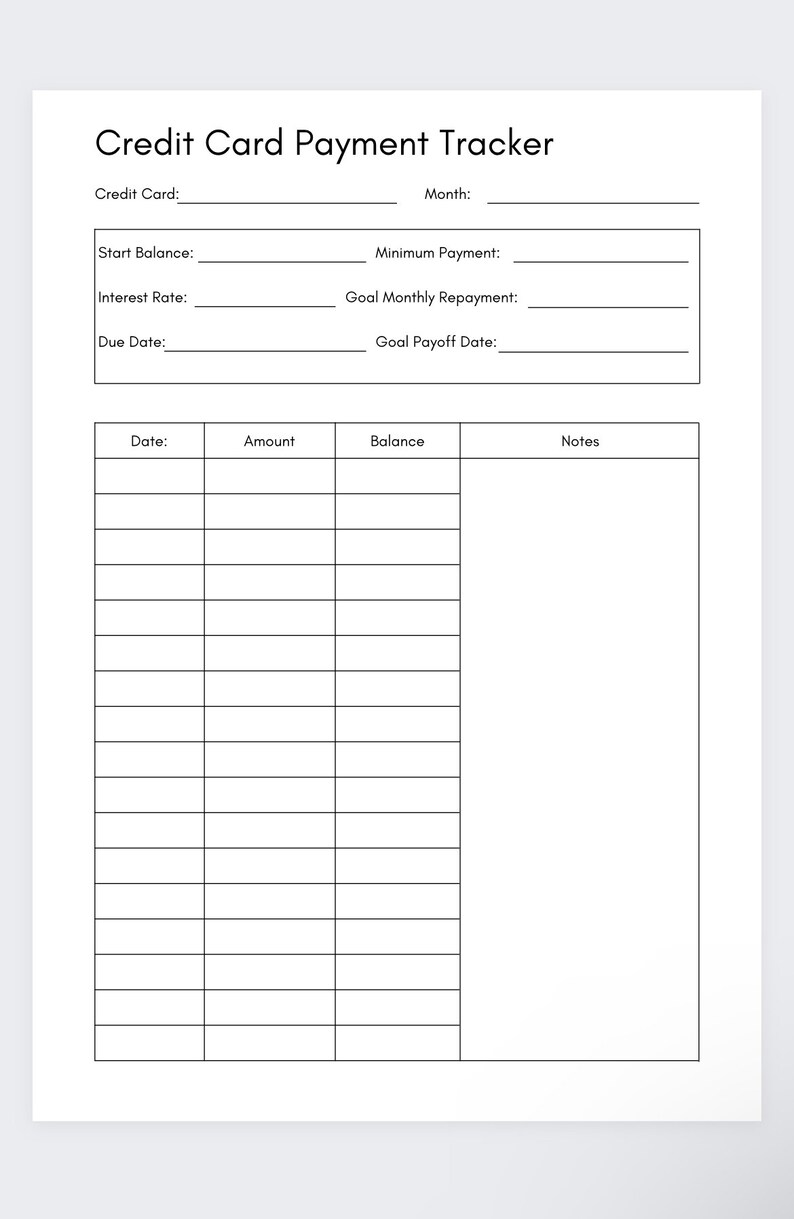 Credit Card Payment Tracker, Credit Card Log, Debt Payoff Tracker ...