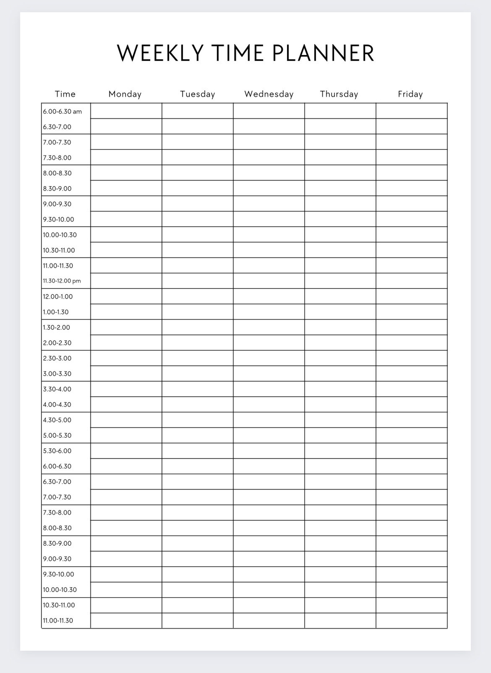 Weekly Time Planner,hourly Schedule,time Blocking Planner Printable ...