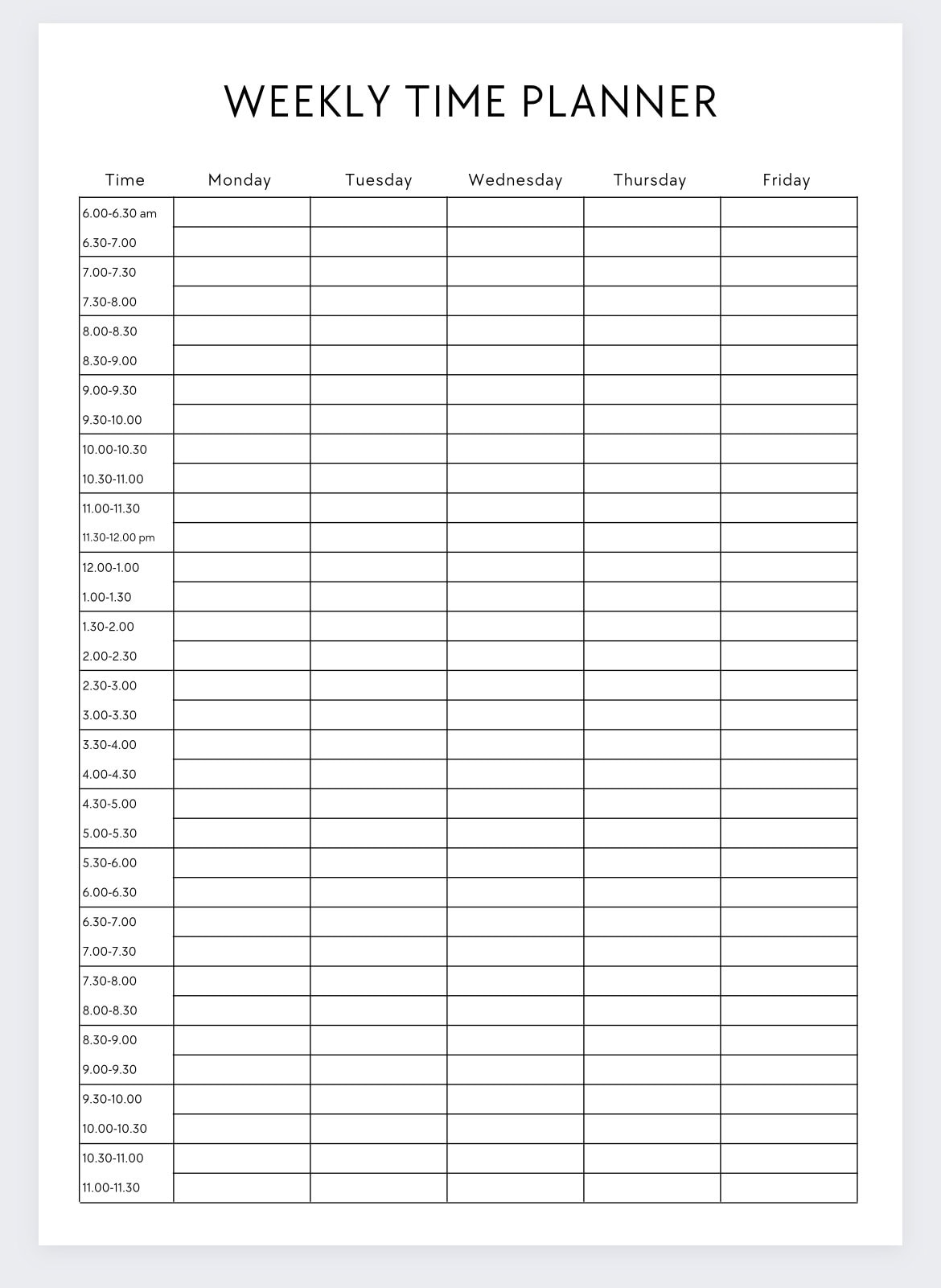 Weekly Time Planner,hourly Schedule,time Blocking Planner Printable ...