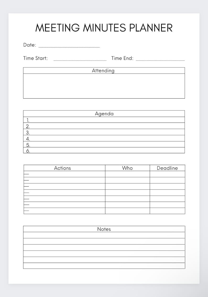 Meeting Notes Planner,meeting Minutes Template,project Planner,office ...