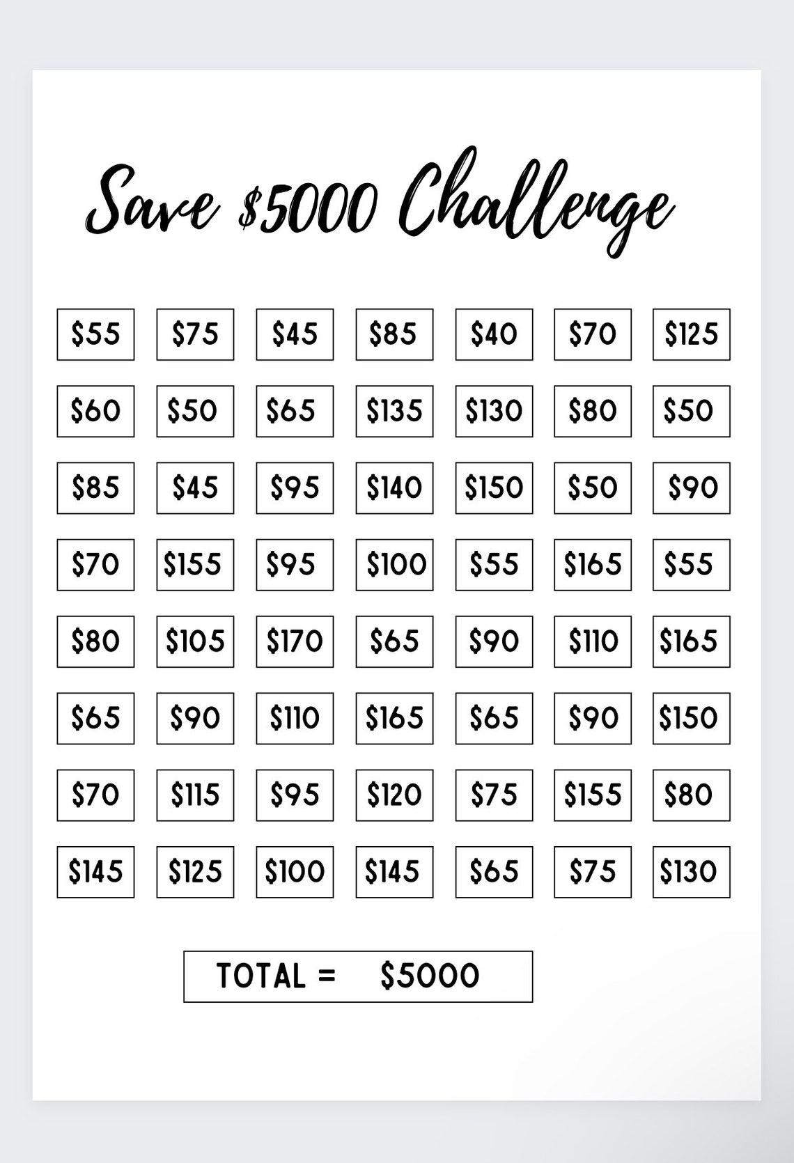 Save 5000savings Logsave 5000 in 52 Weeks Money Challenge52 - Etsy
