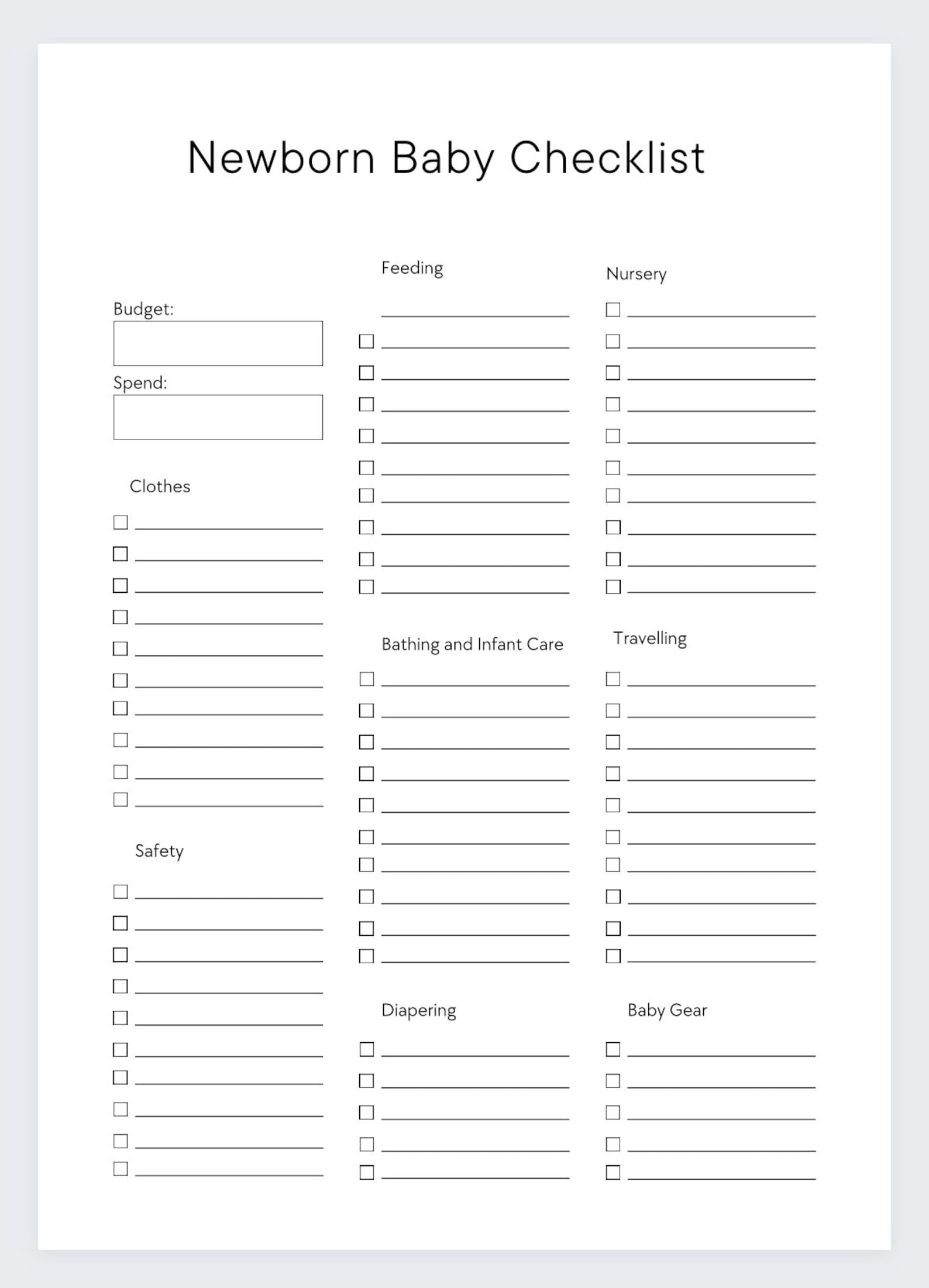 Newborn Baby Checklist, Newborn Arrival Checklist,baby Nursery ...