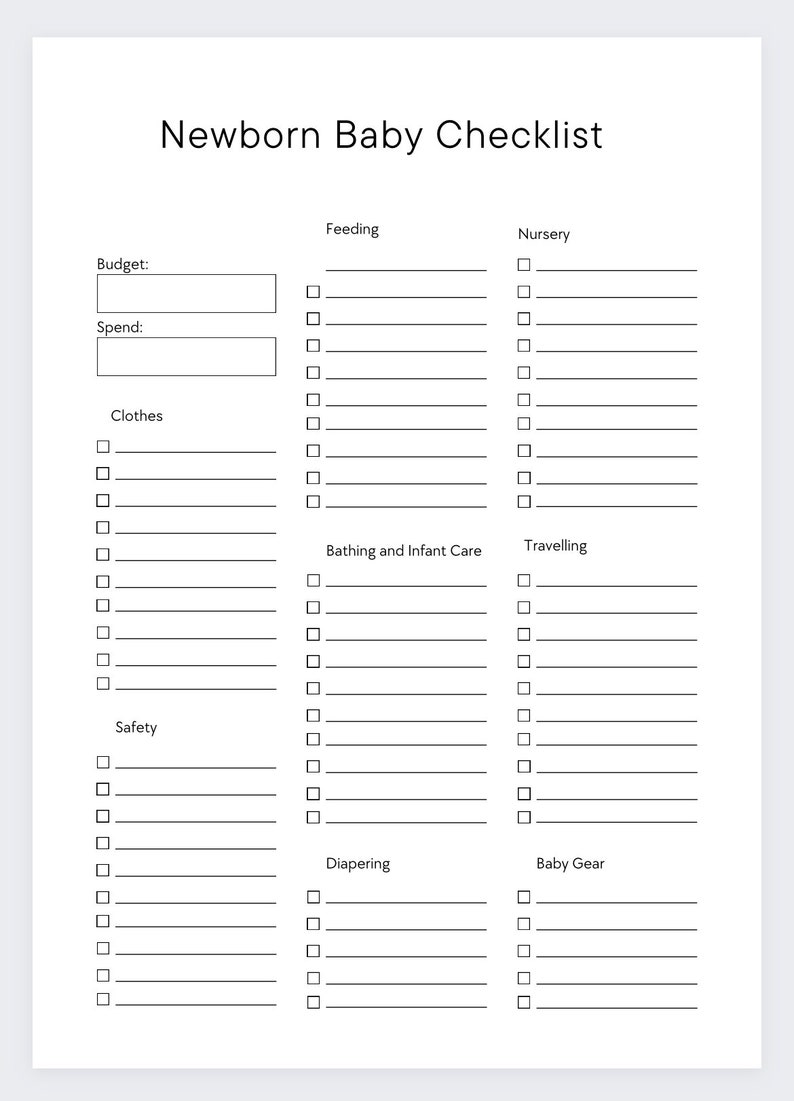 Newborn Baby Checklist, Newborn Arrival Checklist,baby Nursery ...