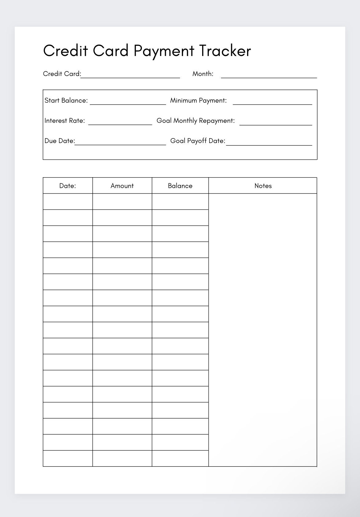 Credit Card Payment Log Template