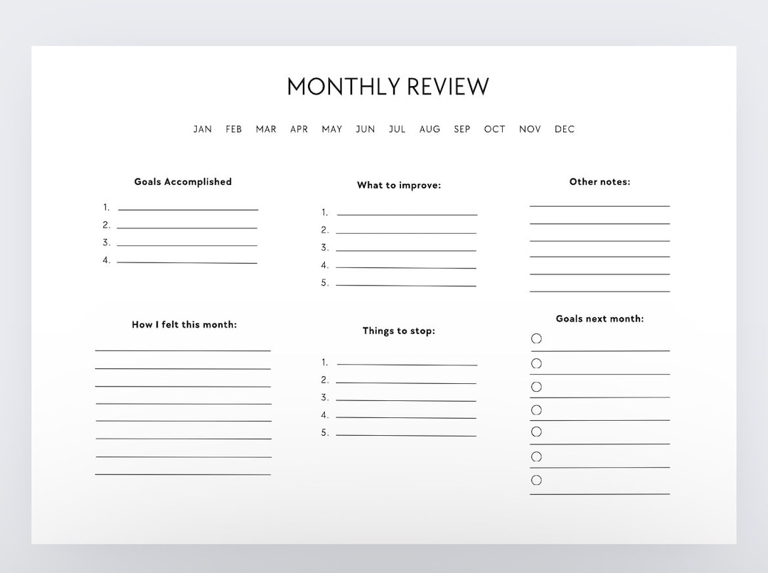 Monthly Review Planner,monthly Planner,goal Tracker,progress Tracker ...