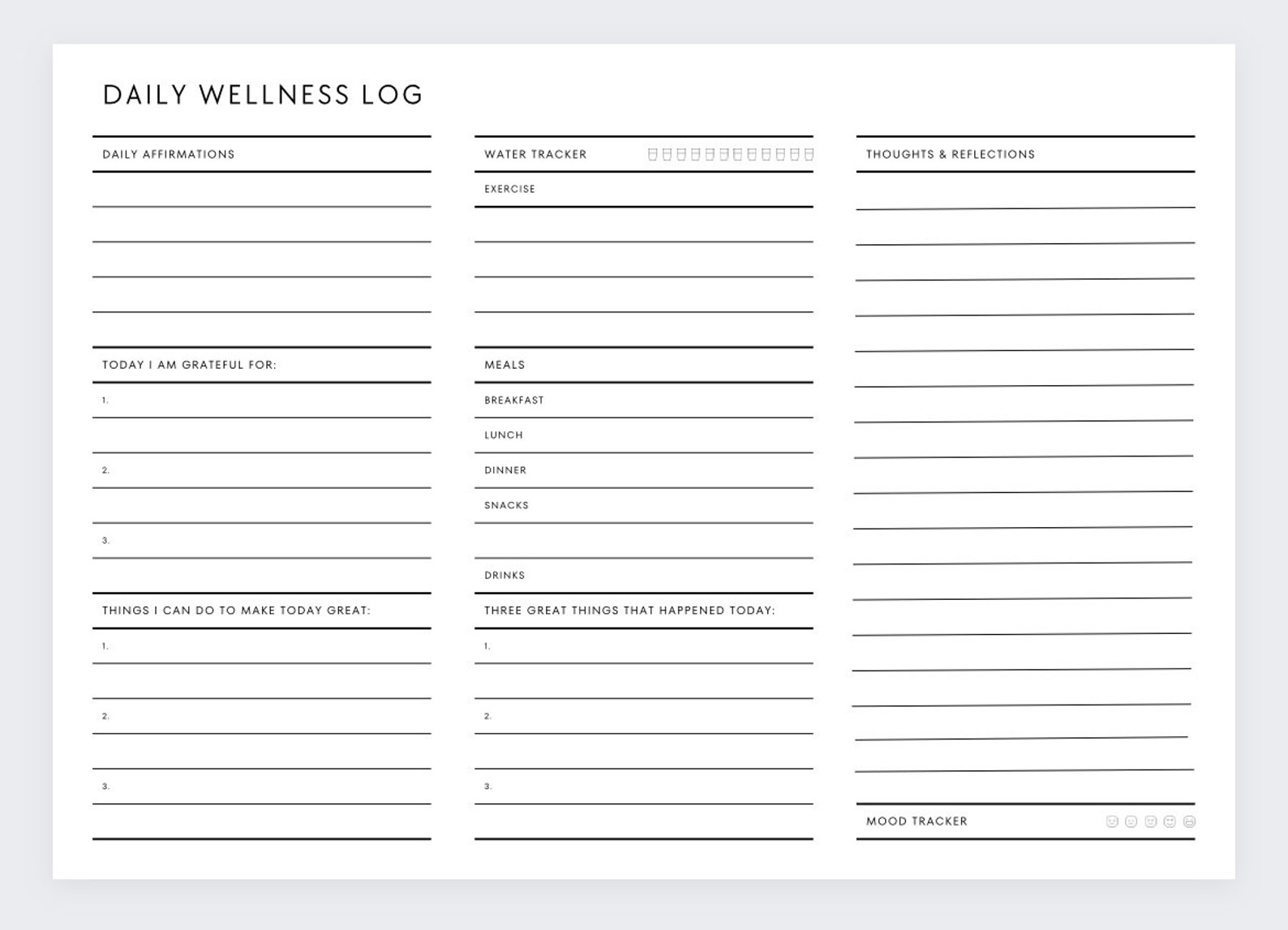 Daily Wellness Log,day at a Glance,daily Selfcare Planner,daily ...