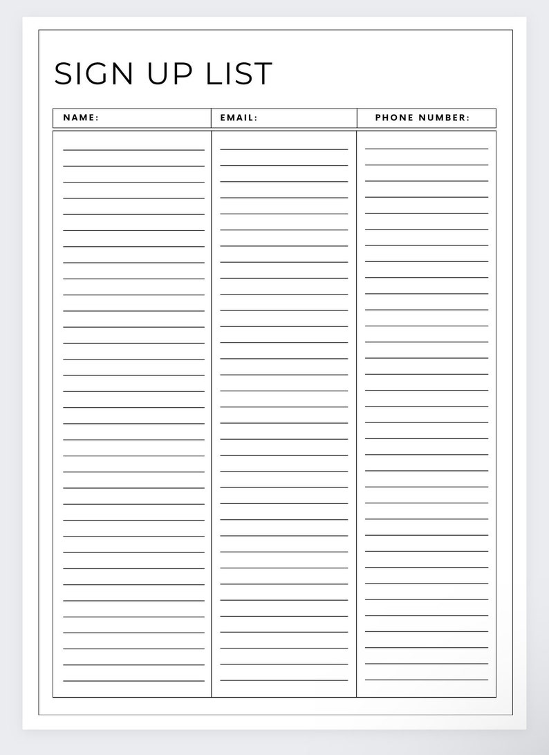 Sign up Sheet,event Planner,sign up List,event Planning,contact ...