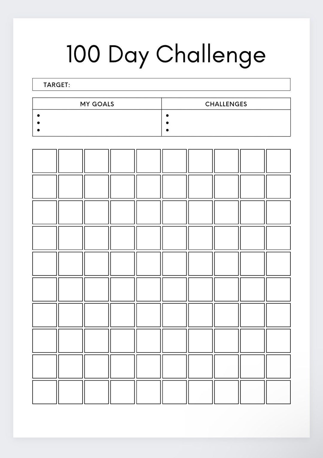 100 Day Challenge,habit Tracker,100 Day Challenge Printable,habit ...