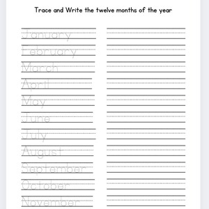 Tracing Months of the Year Printable, Writing Practice Worksheet ...