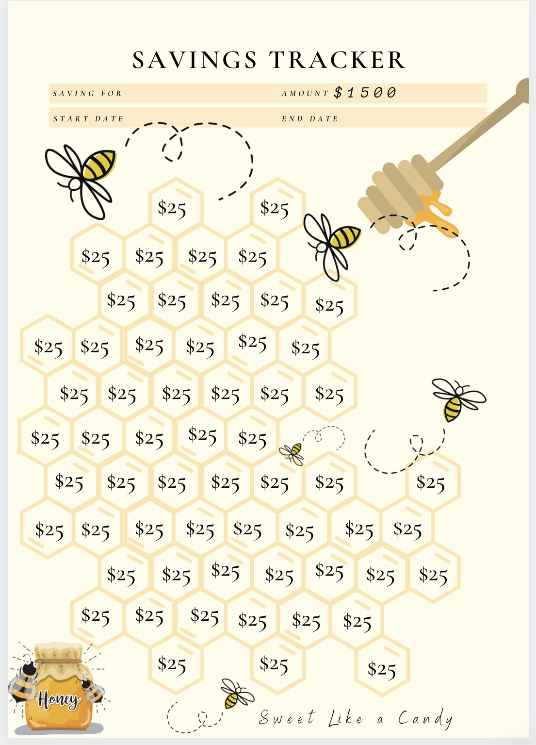 Honey Bee Save 1500 Money Challenge Savings Trackersavings | Etsy