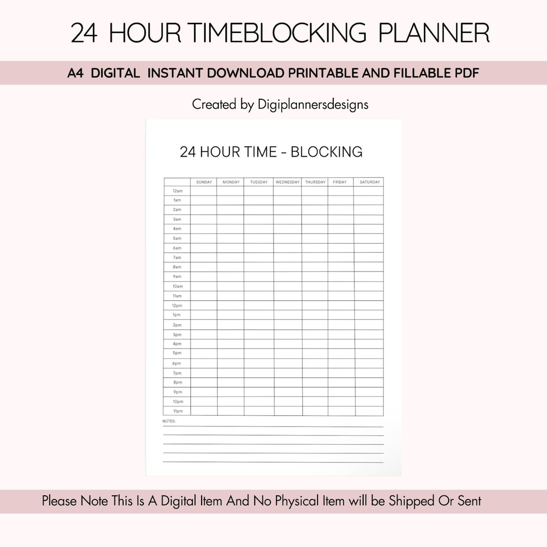 24 Hour Time Blocking,weekly Planner,weekly Schedule,hourly Schedule ...