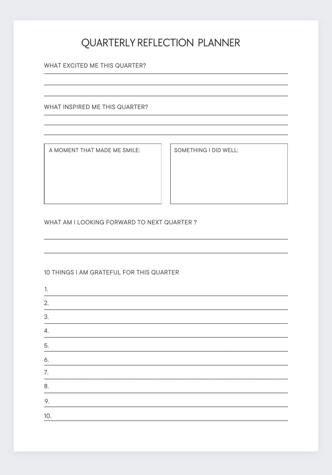 Quarterly Reflection Planner Template (digital) - Etsy