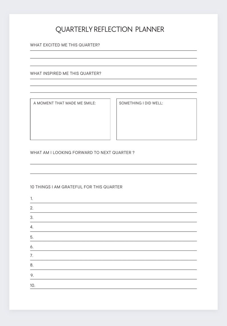 Quarterly Reflection Planner,quarterly Review Journal,goal Progress ...