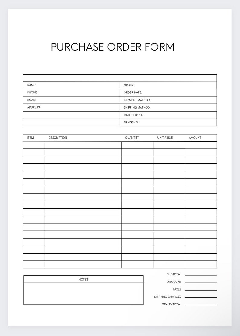 Purchase Order Form,order Form Template,small Business Planner,order ...