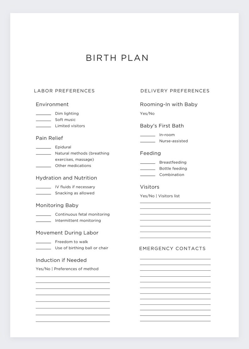 Birth Plan Template Printable, Newborn Care,hospital Birth Plan ...