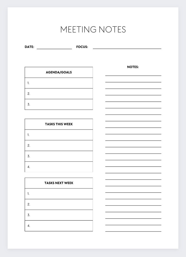 Meeting Minute Notes Planner,work Organizer,office Planner,business ...