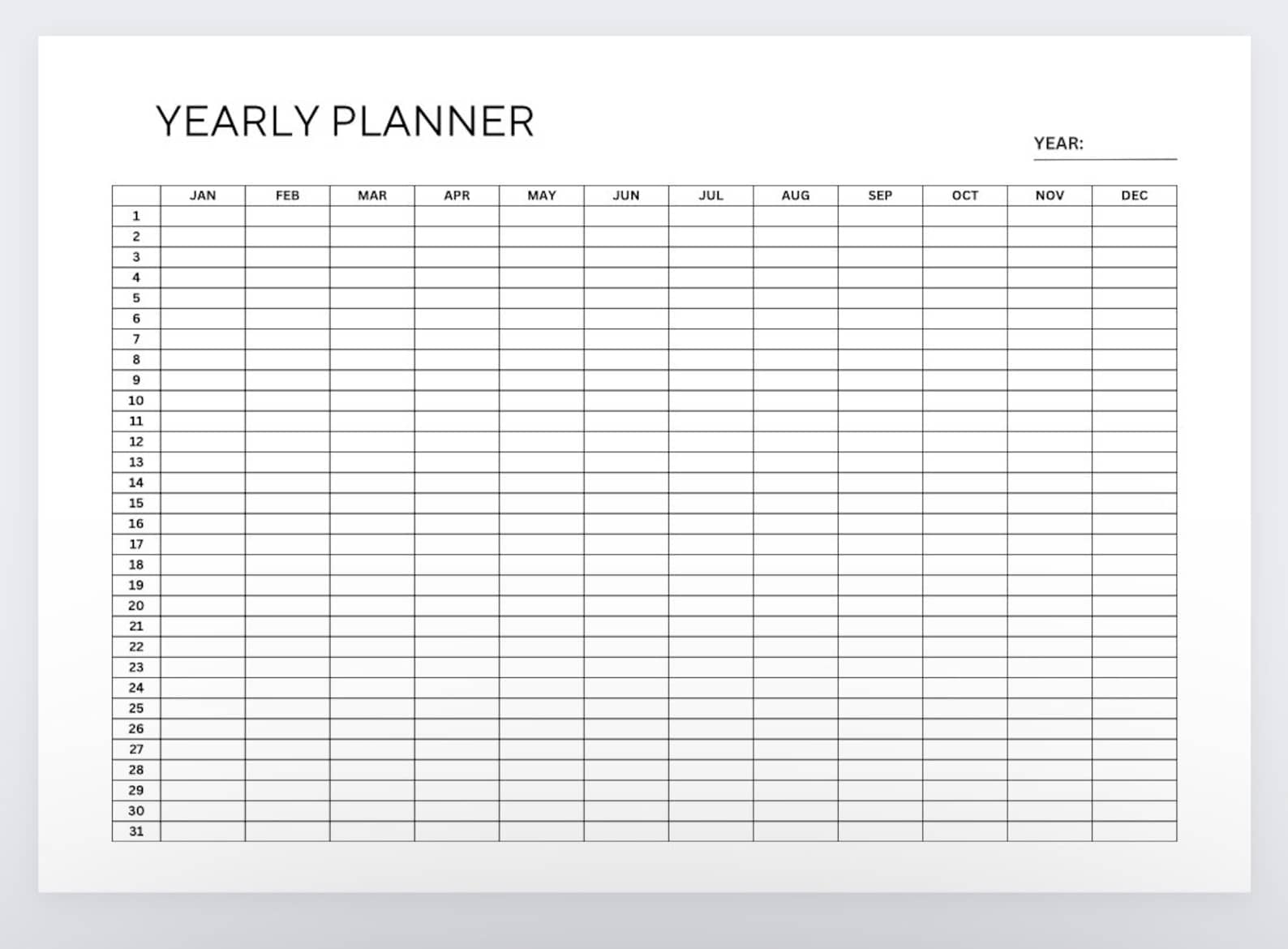 Yearly Planner,yearly Planner Printable,annual Planner Template ...