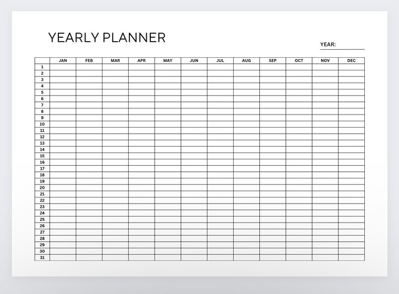 Yearly Planner,yearly Planner Printable,annual Planner Template ...