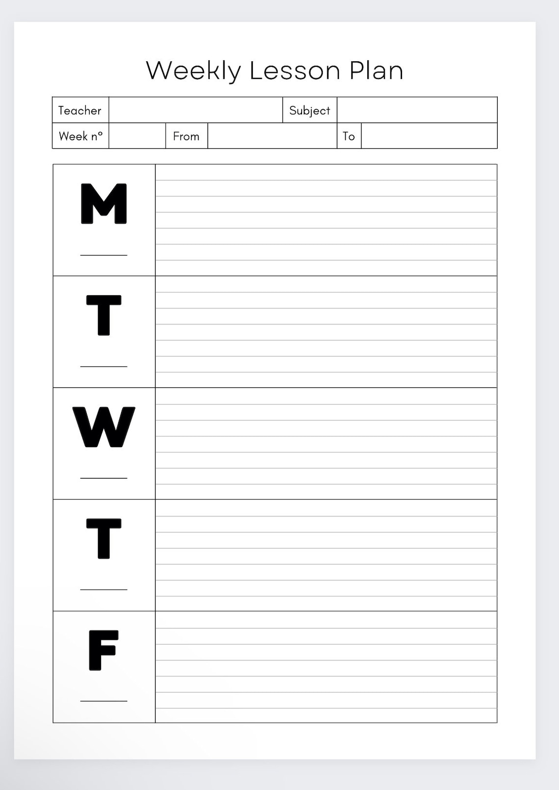 Weekly Lesson Plan Template, Homeschool Teacher Planner, Lesson ...