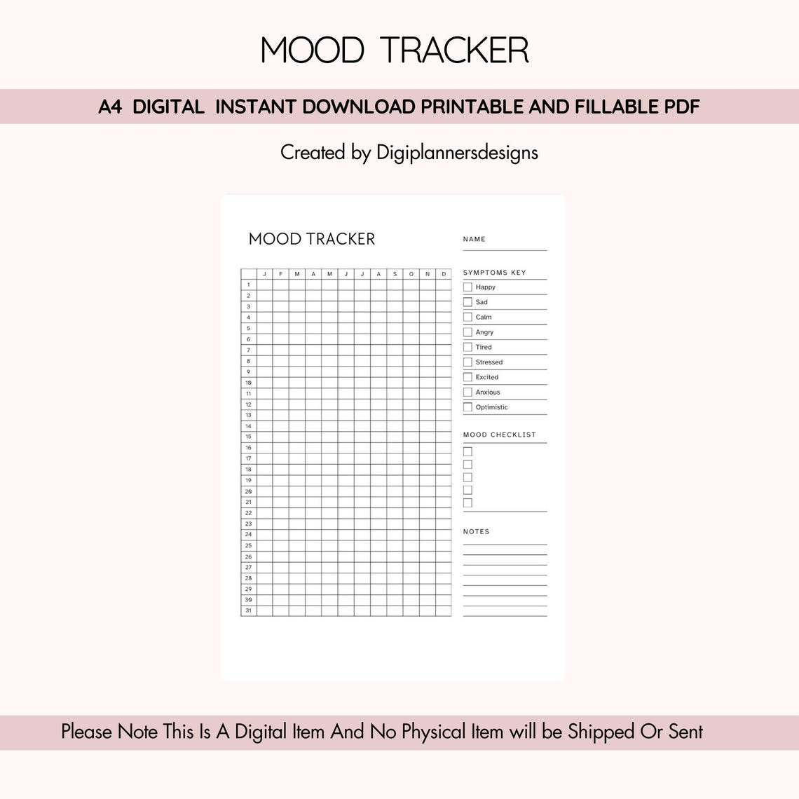Mood Tracker, Emotion Tracker, Mental Health Journal, Daily Mood Log ...
