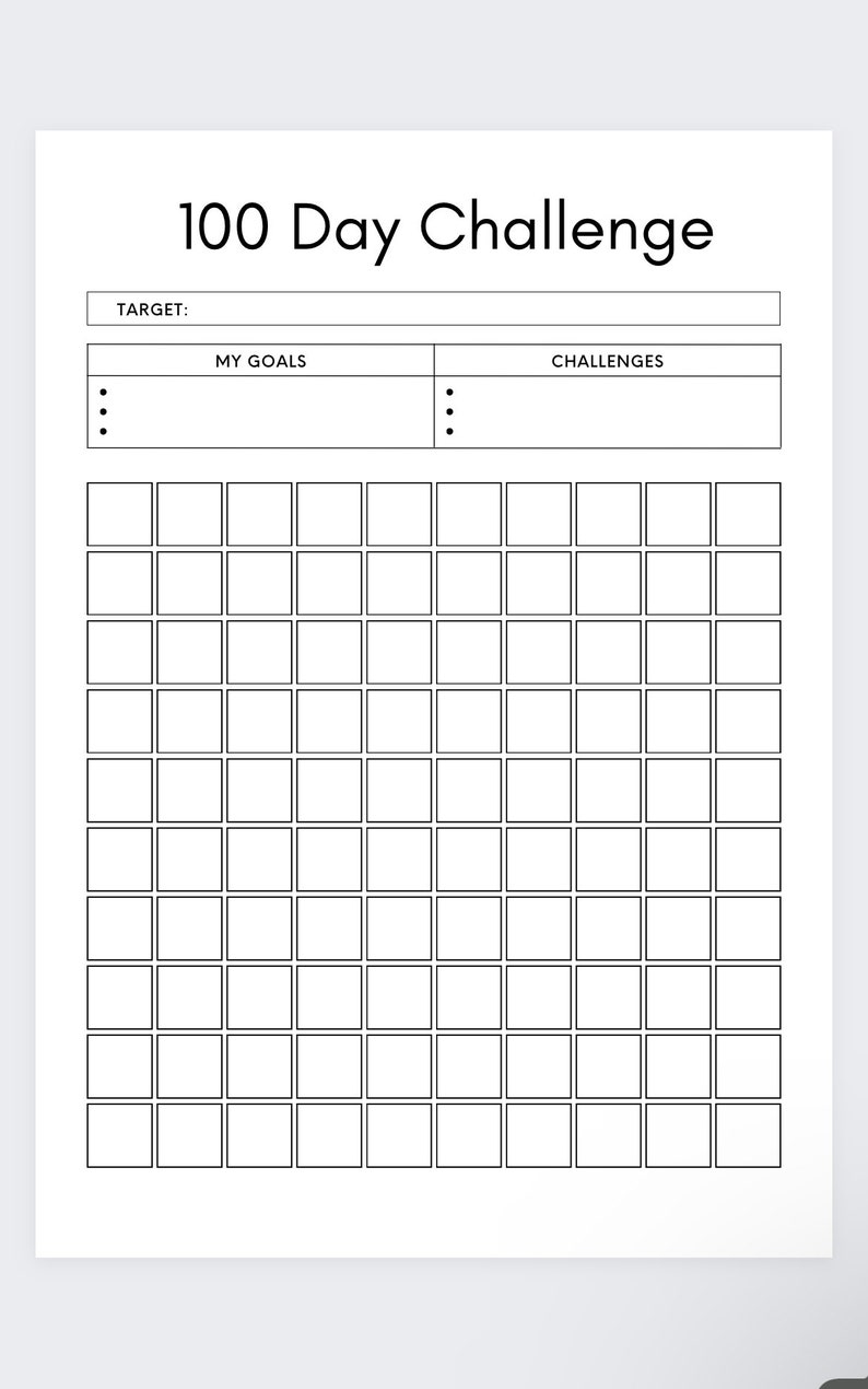 100 Day Challenge,habit Tracker,100 Day Challenge Printable,habit ...