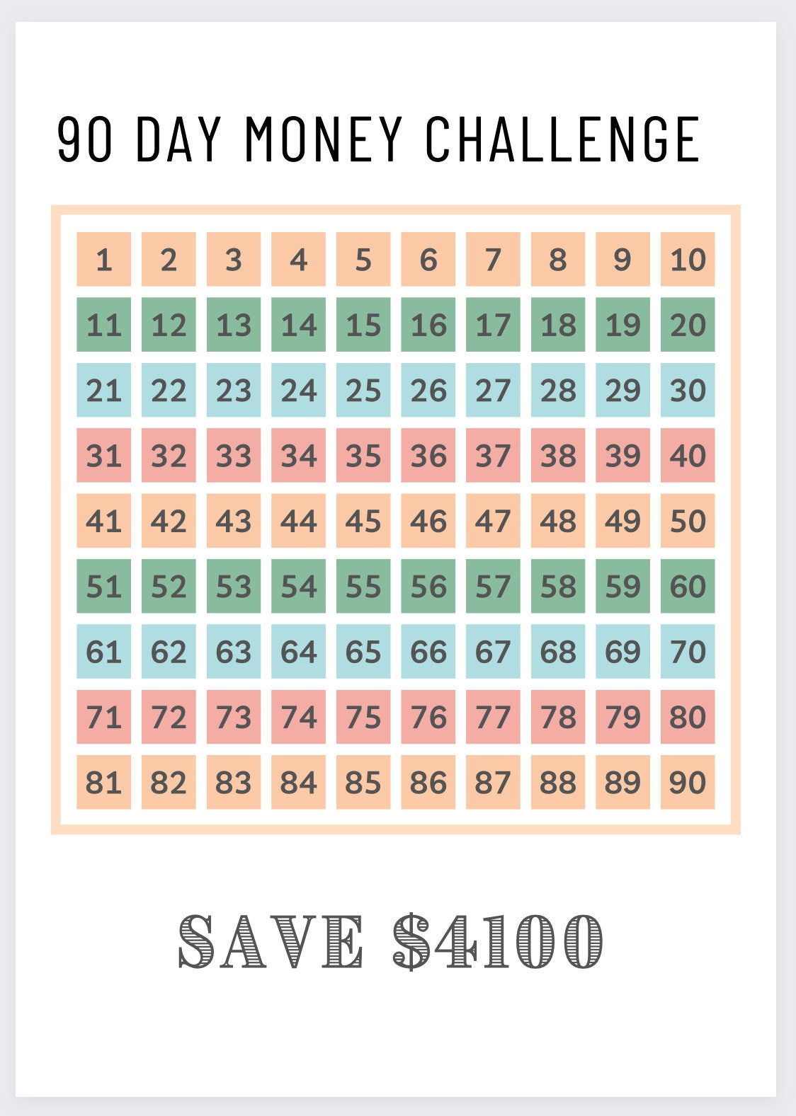 90 Day Money Challenge Chart