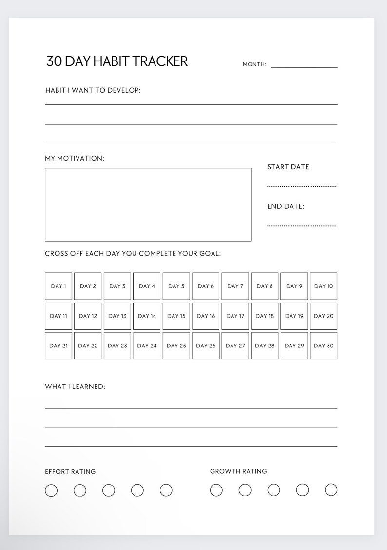 30 Day Goal Tracker,goal Setting,30 Day Challenge,monthly Goal Planner ...