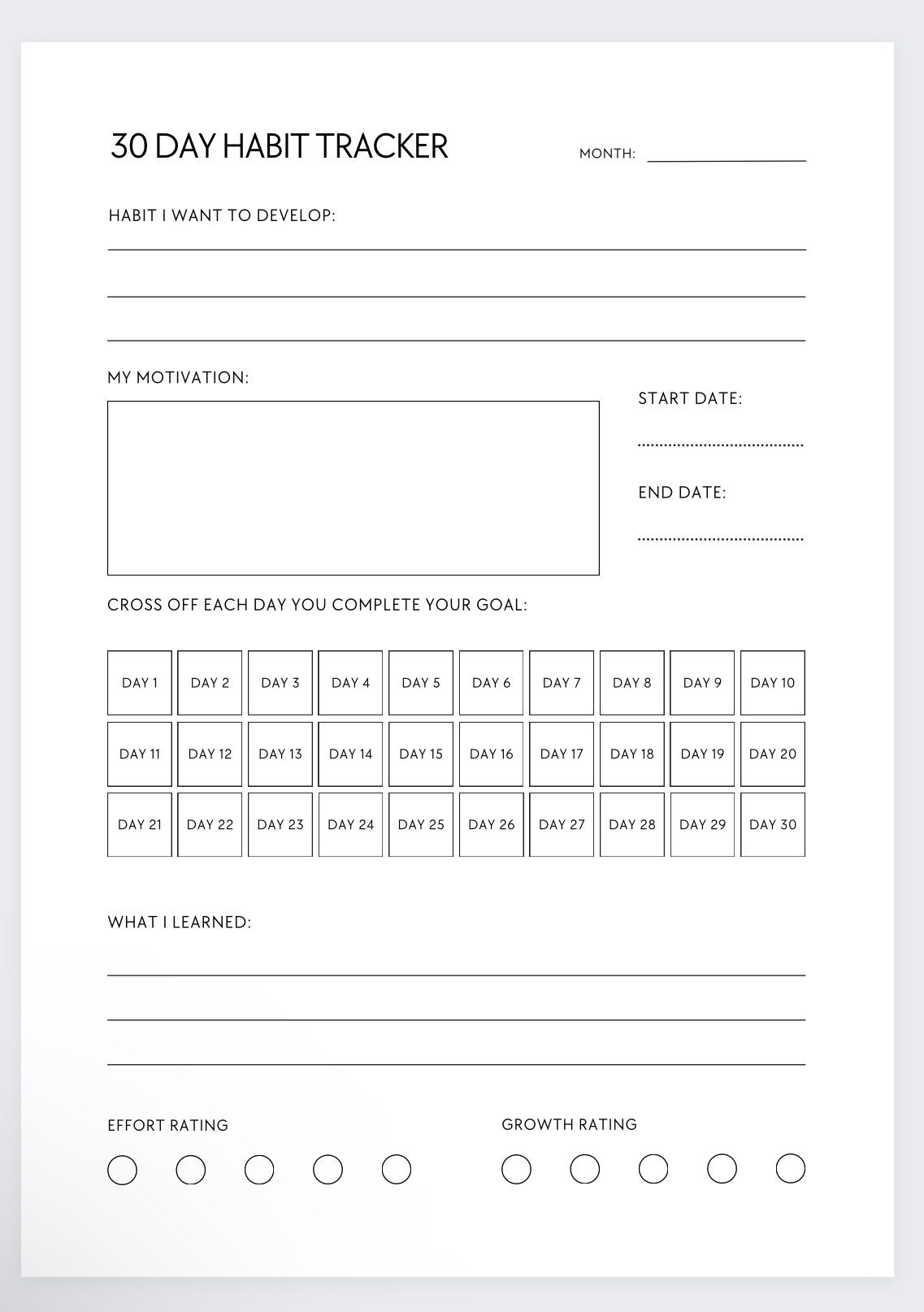 30 Day Goal Tracker,goal Setting,30 Day Challenge,monthly Goal Planner ...