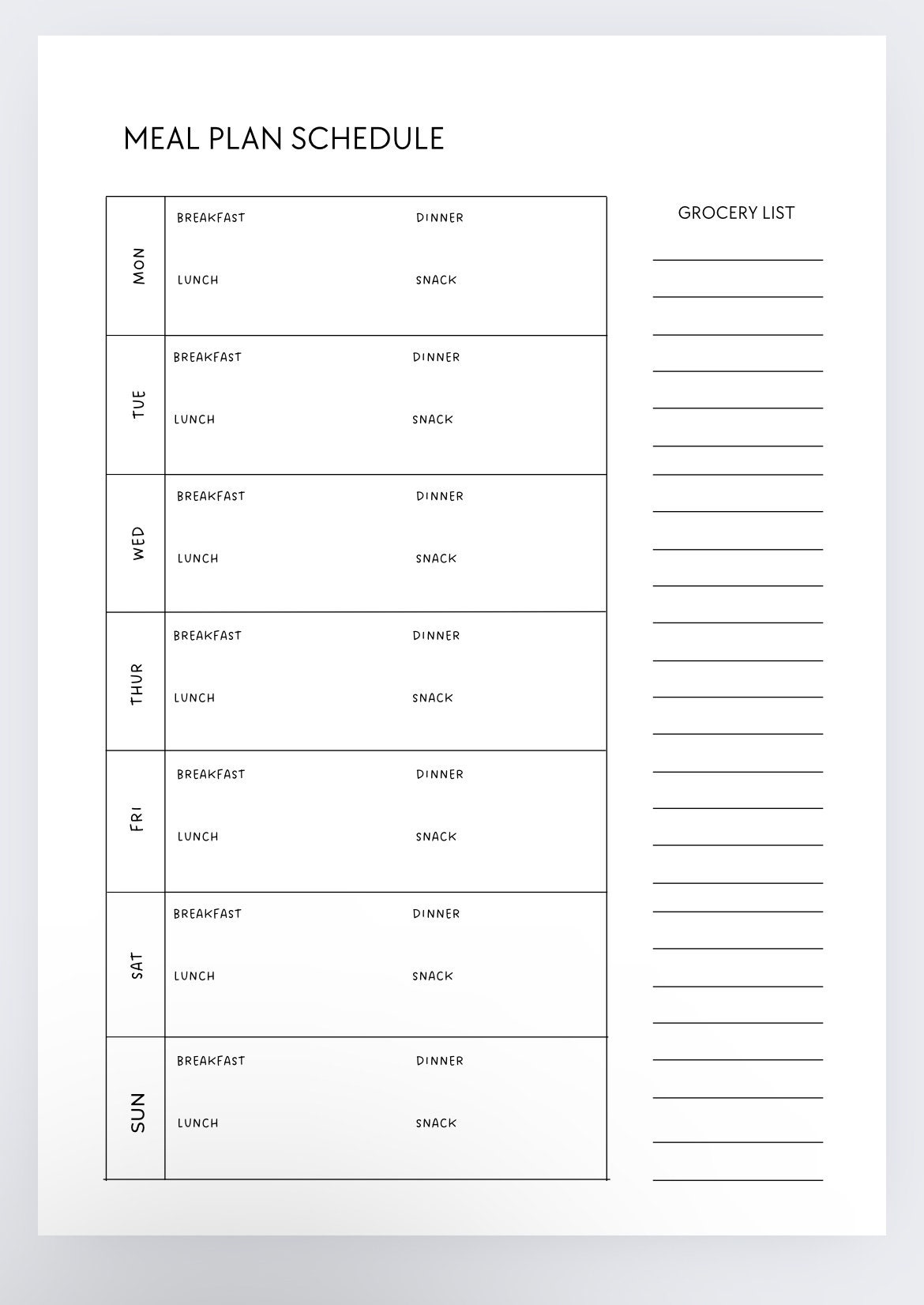 Meal Plan Schedule, Weekly Meal Planner, Meal Planning Organizer, Menu ...