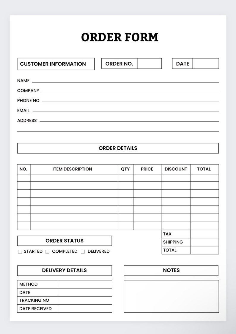 Order Form,tumbler Order Forms,small Business Planner,etsy Order Form ...